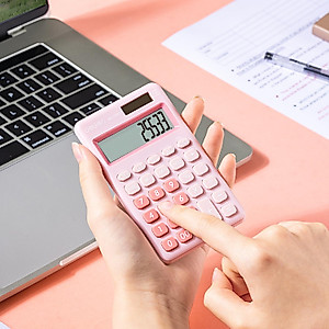 deli Standard Function Basic Calculator, 12 Digit Desktop Calculator with Large LCD Display, Solar Battery Dual Power Office Calculator, Pink