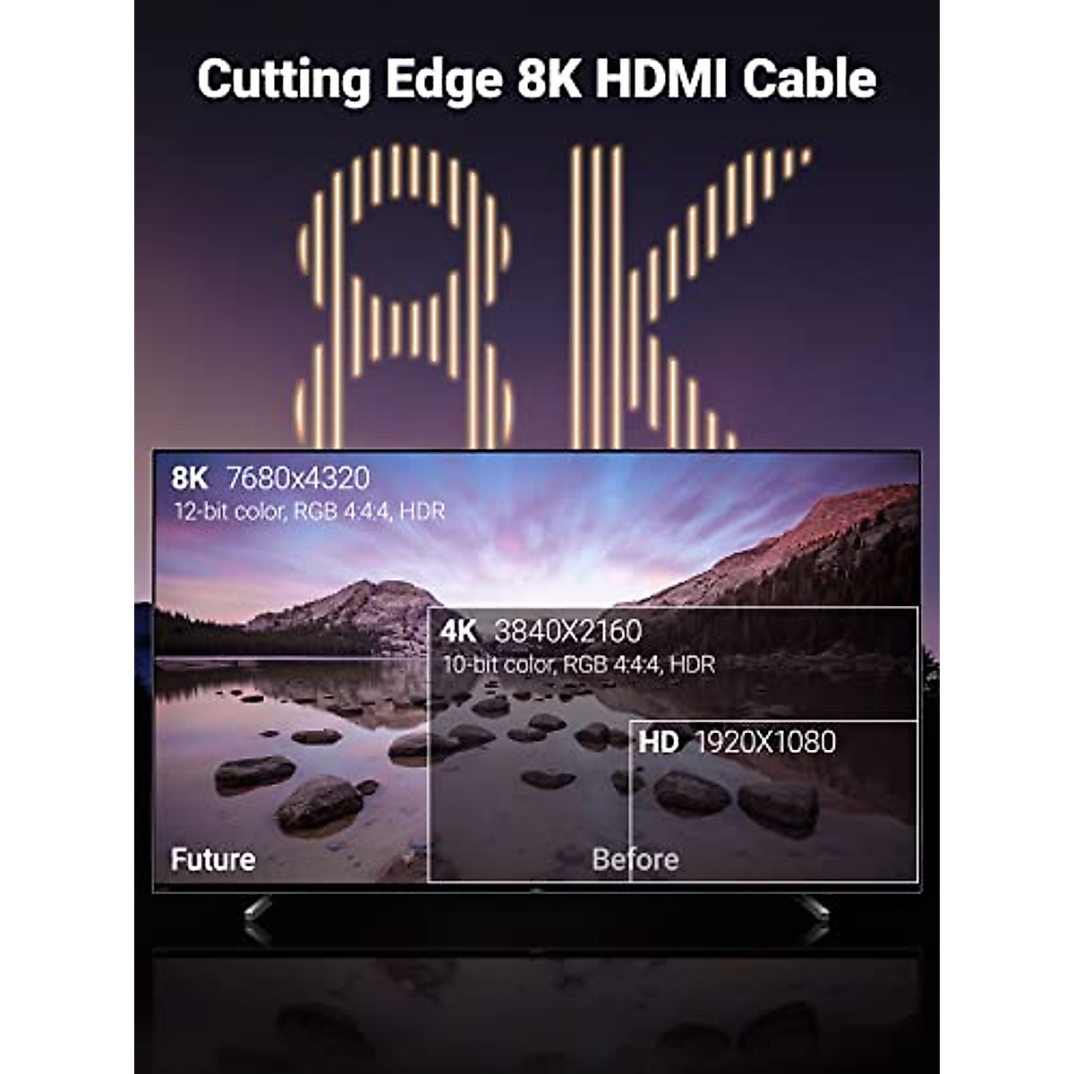 UGREEN 8K HDMI Cable 2.1 6.6FT 48Gbps Ultra High Speed HDMI Cord Braided 8K@60Hz 4K@120Hz, eARC HDR10 HDCP 2.2&2.3 HDMI Cable Compatible with PS5/Xbox Series X/Roku TV/HDTV/Blu-ray