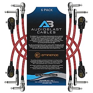 Audioblast - 6 Units - 6 Inch - HQ-1 (Red) - Ultra Flexible - Dual Shielded (100%) - Instrument Effects Pedal Patch Cable w/ ¼ inch (6.35mm) Low-Profile, R/A Pancake TS Plugs & Dual Staggered Boots