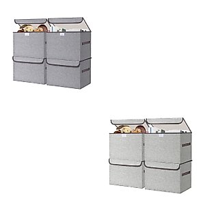 Bagnizer Large 22 Quart Linen Fabric Foldable Storage Bin Cube Organizer Basket with Flip-Top Lid & Handles, Large Clothes Blanket Box for Home, Office, Closet, 4 Pack 14.6 x 9.5 x 9.5”