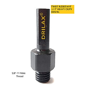 Core Drill Adapter 5/8 Threaded Arbor Diamond Hole Saw 5/8 inch - 11 to 1/2" Shank Sanding Attachment Arbor Shaft Adaptor Heavy Duty