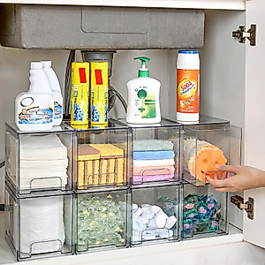 Vtopmart 4 Pack Stackable Makeup Organizer Storage Drawers, 6.6’‘ Tall Acrylic Bathroom Organizers，Clear Plastic Storage Bins For Vanity, Undersink, Kitchen Cabinets, Pantry Organization and Storage