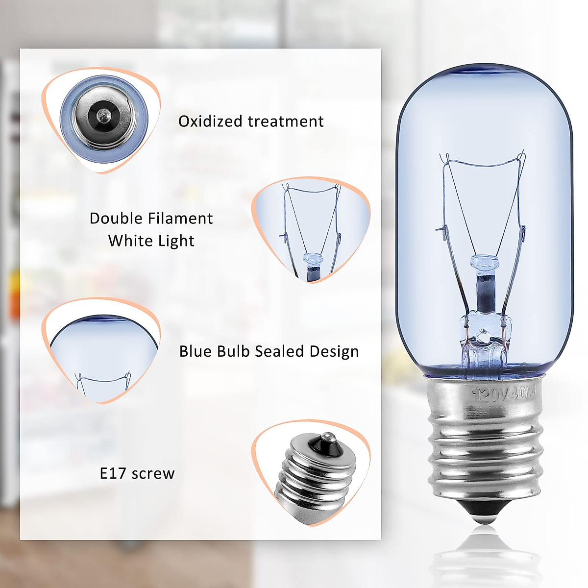 PANDEELS 2 Pack 297048600 241552802 Refrigerator Light Bulb E17 40W Fit for Frigidiare Kemnore Electorlux Fridge Freezer - Replaces 7297048600, 1056577, AP3770086, PS976993, EAP976993,Soft White