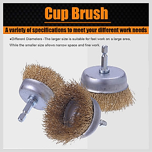 WENORA Brass Wire Brush for Drill Set 9 Pack, Brass Wire Wheel for Drill 1/4 Inch Hex Shank, Wire Cup Brush for Drill ,Coarse Brass Coated Crimped Wire Brush Drill Attachments