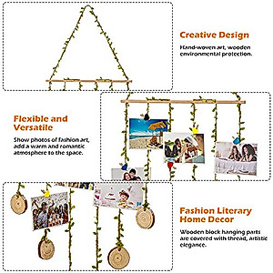 Hanging Photo Display, Wall Hanging Photo Holders Multi Photo Display with 8 Wood Clips and 1 Wall Hook, Picture Holders Frame Collage Decoration for Home Office Nursery Room Dorm Holiday Card Display