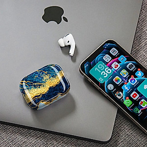 JIAXIUFEN Compatible with AirPods Pro Case Cover Gold Sparkle Glitter Marble Design Cute Full Protective Silicone TPU Skin Accessories for Women Girl Dark Blue