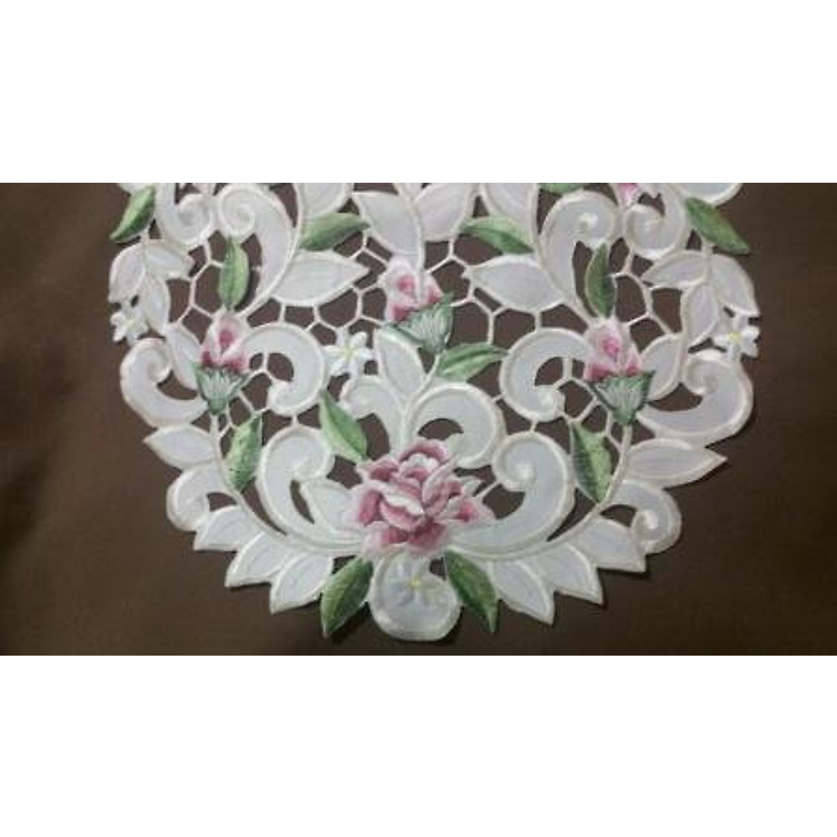 Doily Boutique Place Mat or Doily with a Light Pink Cutwork Rose, Size 11 x 17 inches