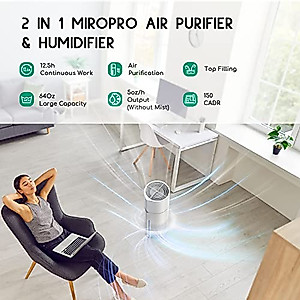 Afloia 2 in 1 HEPA Air Purifier with Humidifier, 3 Stage H13 Filters for Home Allergies Pets Hair Smoker Odors, Evaporative Humidifier, Auto Shut Off, Quiet Air Cleaner with Seven Color Light,MIROPRO