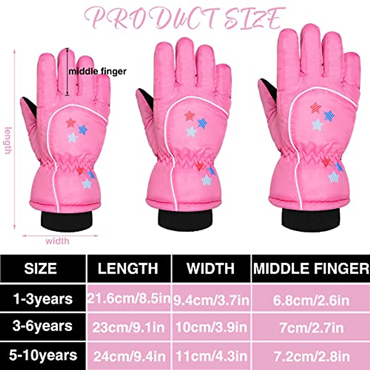 Boao Kids Snow Ski Gloves Winter Waterproof Warm Snowboard Mittens for Girl and Boy (Pink,5-10 Years)