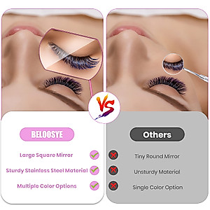 1 PCS Large Lash Mirror for Eyelash Extension Supplies+1 PCS Storage Bag,Stainless Steel Light-weight Detachable Eyelash Mirror for Extensions,Makeup Inspection Mirror for Lash Tech Supplies(Pink)