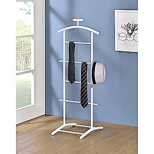 Pilaster Designs Modern Carlsen Clothes Organizer Rack, Suit Valet Stand, White Metal
