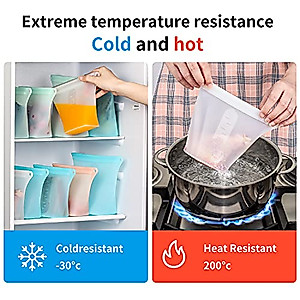 Reusable Silicone Food Storage Bags,Stand Up Leakproof Zip Containers,Reusable Sandwich Bags,Non-Toxic,BPA Free, Dishwasher Safe,Freezer-Safe,Easy to Clean（Set of 5）