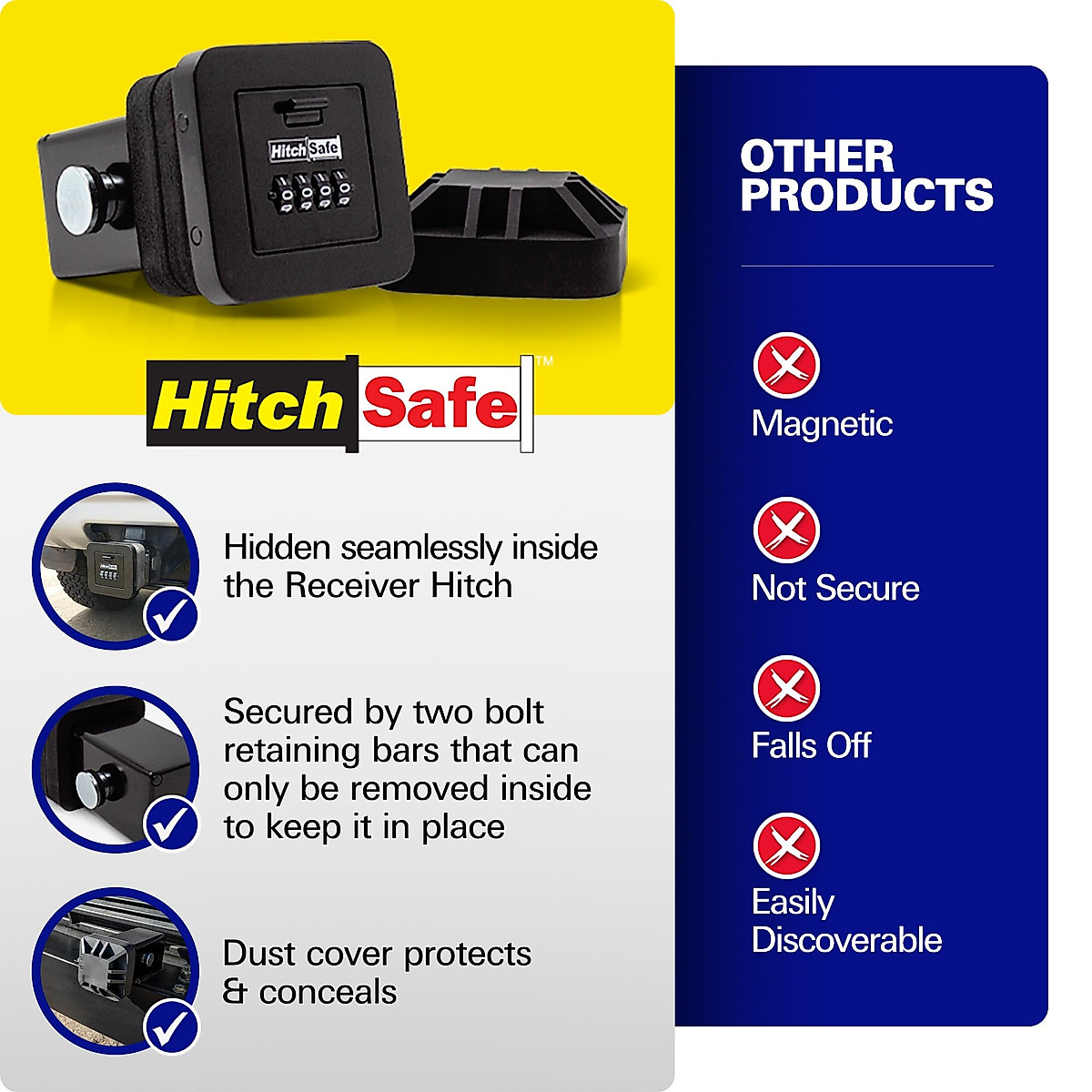 HitchSafe HS7000 Key Vault, Black | Hidden Storage Lock Box For Car Trailer Hitch | Includes Hitch Cover, Drawer with Lock, & Hitch Bolts | Outdoor, Hiking, Surfing Accessories & Truck Accessories