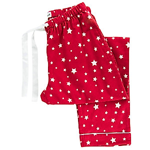 PajamaMania Women's Cotton Flannel Pajama PJ Pants with Pockets, Cranberry Star, Medium