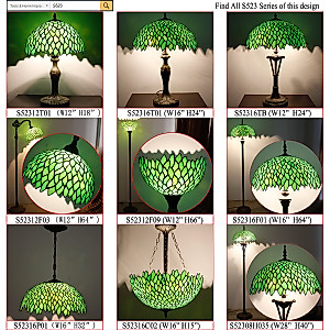 WERFACTORY Tiffany Lamp Floor Green Wisteria Stained Glass Arched Lamp 12X18X64 Inches Gooseneck Adjustable Corner Standing Reading Light Decor Bedroom Living Room S523 Series