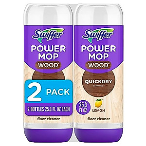 Swiffer PowerMop Wood QuickDry Wood Floor Cleaning Solution with Lemon Scent, 25.3 fl oz, 2 pack