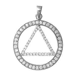 Alcoholics Anonymous (AA) Symbol - Sterling Silver, AA Symbol Pendant, Large Circle Triangle with Beautiful Cz's