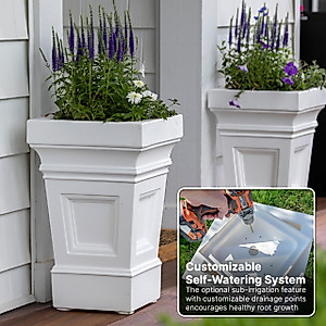 Step2 Atherton Square Planter, Large Planters for Outdoor Plants, Gardening and Flower Pot for Patio or Porch, Efficient Drainage, Durable Plastic, White, 2-Pack