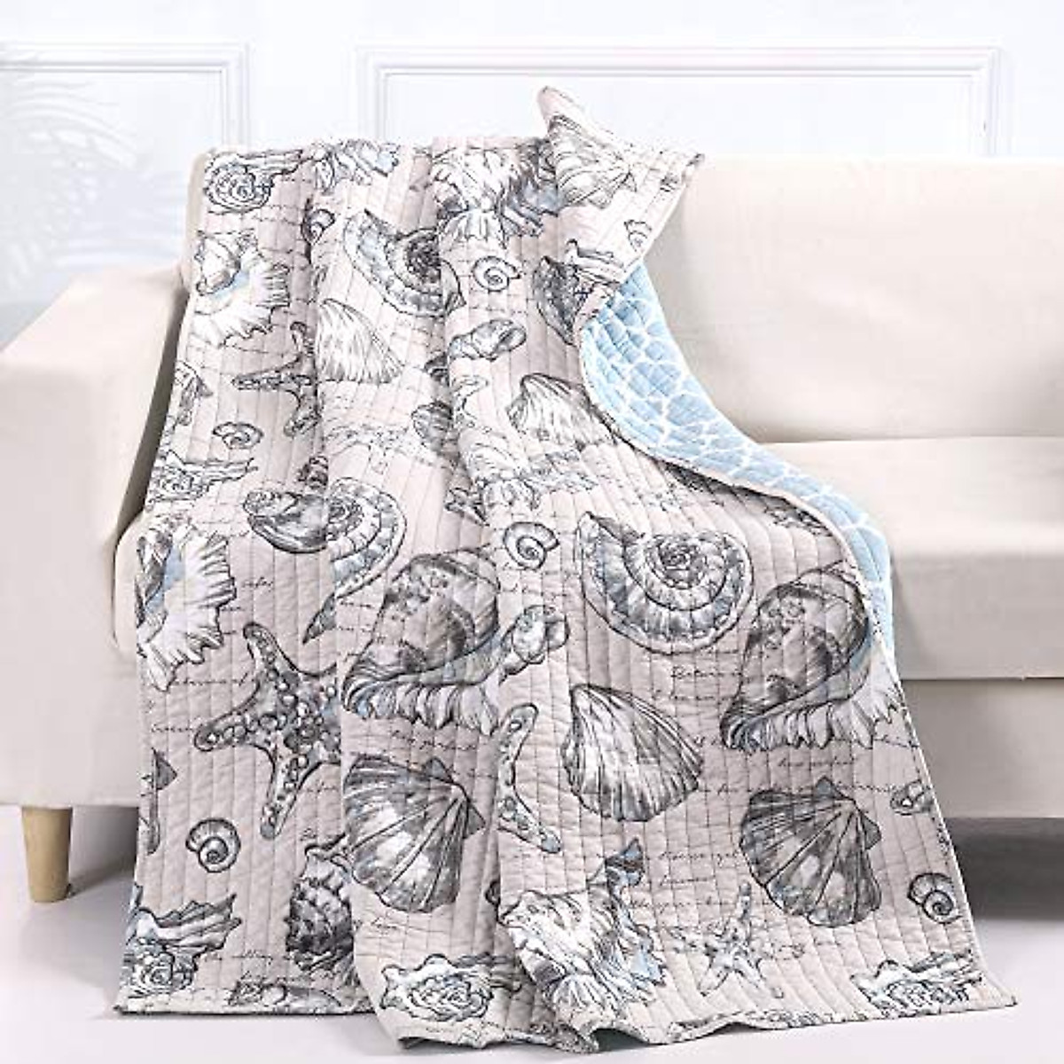 Barefoot Bungalow Cruz Coastal Throw Blanket, 60x50 inches, Linen