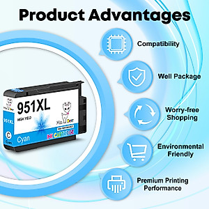 Miss Deer Compatible Ink Cartridge Replacement for HP 951 951XL 950XL 951XL for HP Officejet Pro 8600 8610 8620 8630 8640 8100 8625 8615 251dw 271dw 276dw Printer (1 Cyan, 1 Magenta, 1 Yellow), 3-Pack