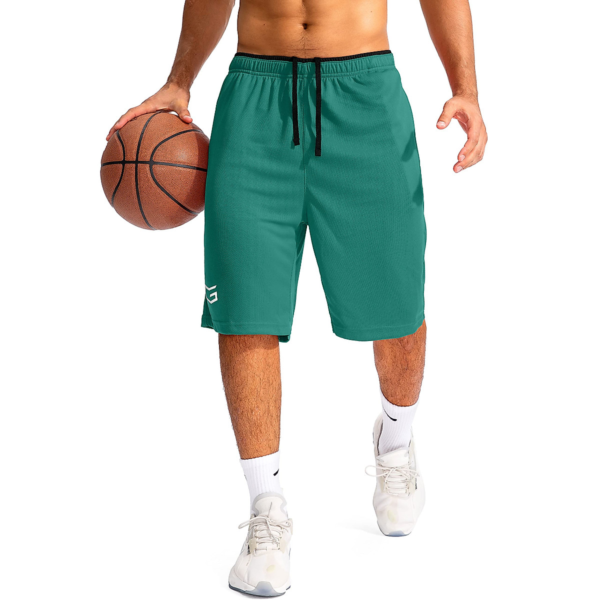 Men's Basketball Shorts with Zipper Pockets Lightweight Quick Dry 11" Long Shorts for Men Athletic Gym(Green,XL)