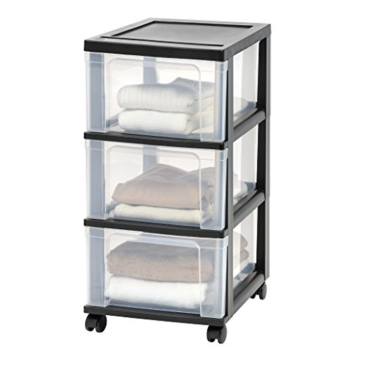 IRIS USA NC-3 Wide Storage Cart, 3 Drawer (2 Pack), Black, 2 Count
