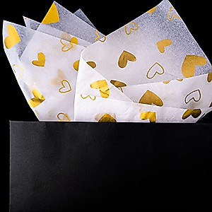 MR FIVE 100 Sheets White with Gold Heart Tissue Paper Bulk,20" x 14",Gold Heart Design Tissue Paper for Gift Bags,Gold Tissue Paper for Birthday,Valentine's Day,Mother's Day,Weddings