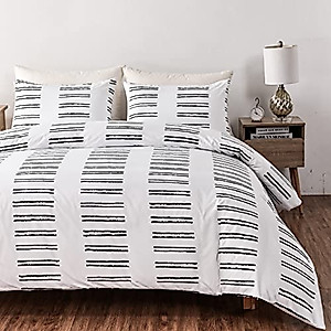 GETIANN Soft Bedding Duvet Cover Set Queen White Striped Comforter Cover Set Full 90"x90"(1 Comforter Cover and 2 Pillow Shams) Hotel Quality (Road, Full/Queen)