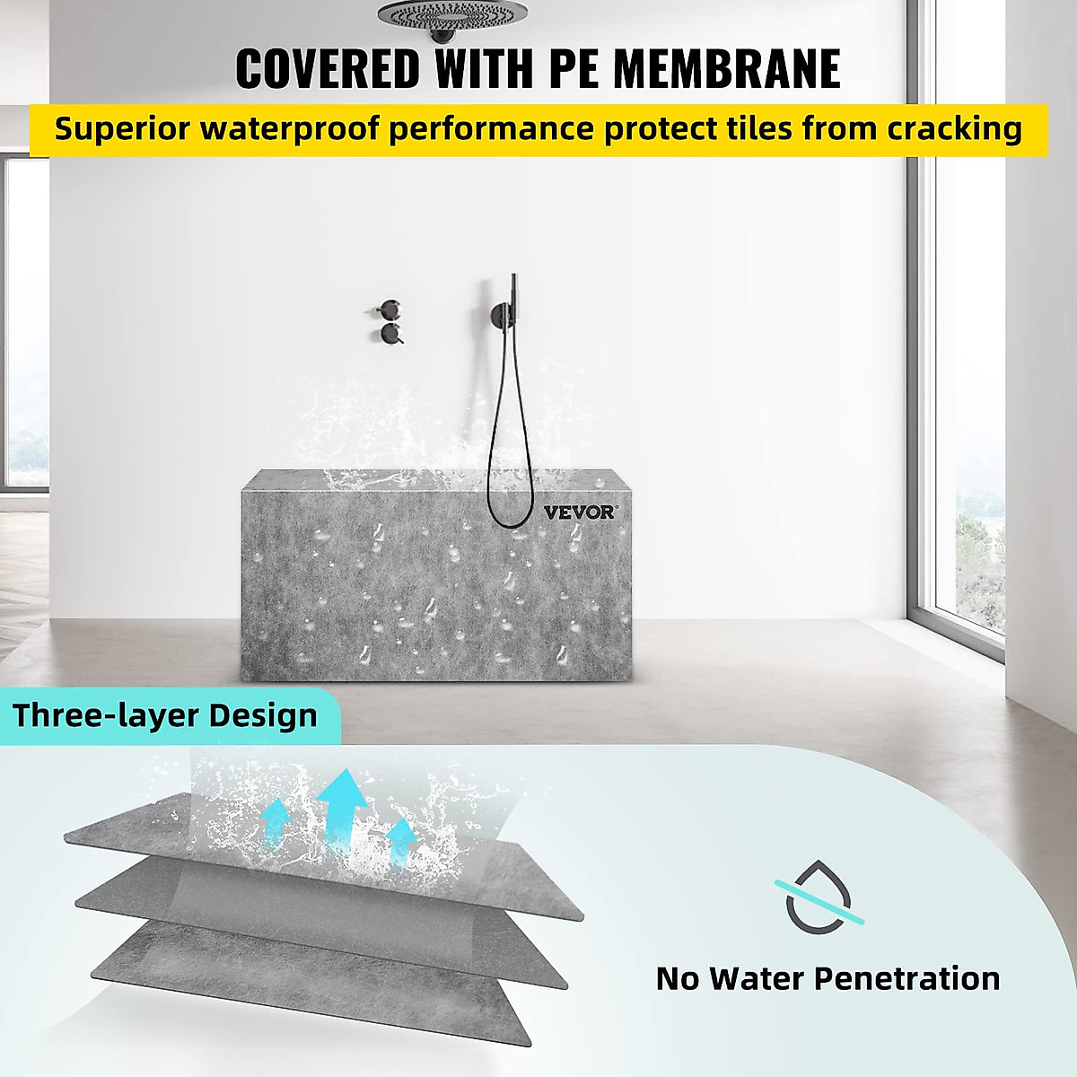 VEVOR Ready to Tile Shower Seat, 38.2" x 11.4" x 20" corner shower bench, Factory Waterproof & 100% Leak Proof Tileable Shower Corner Seat, 440lbs Load-Bearing Rectangular Board Shower Bench, Grey