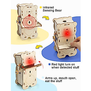 Poraxy STEM Science Kits for Kids Ages 8-12, 4 in 1 Robotics Engineering Starter Kit with Sensors, Wooden 3D Puzzles Building Kits, Smart Robot Toys, Gifts for 8 9 10 11 12 13 Year Old Boys and Girls