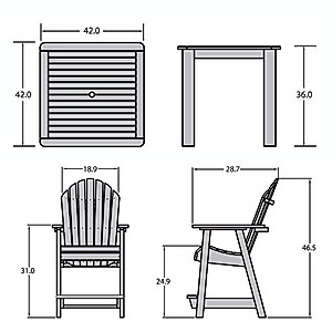 Highwood AD-CNA44-CGE Hamilton 5 Piece Square Counter Height Dining Set, Coastal Teak