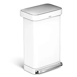 simplehuman Kitchen Trash Can with Lid, Touchless Waste Bin, Large 45 Liter, Rectangular, White Stainless Steel