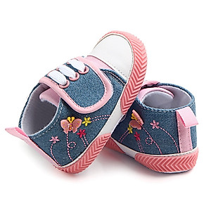 OAISNIT Baby Canvas Shoes - Infant Boys Girls Crib Shoes Toddler Denim Sneakers First Walkers for 0-18 Months (4.6 inches (6-12 Months), Pink)