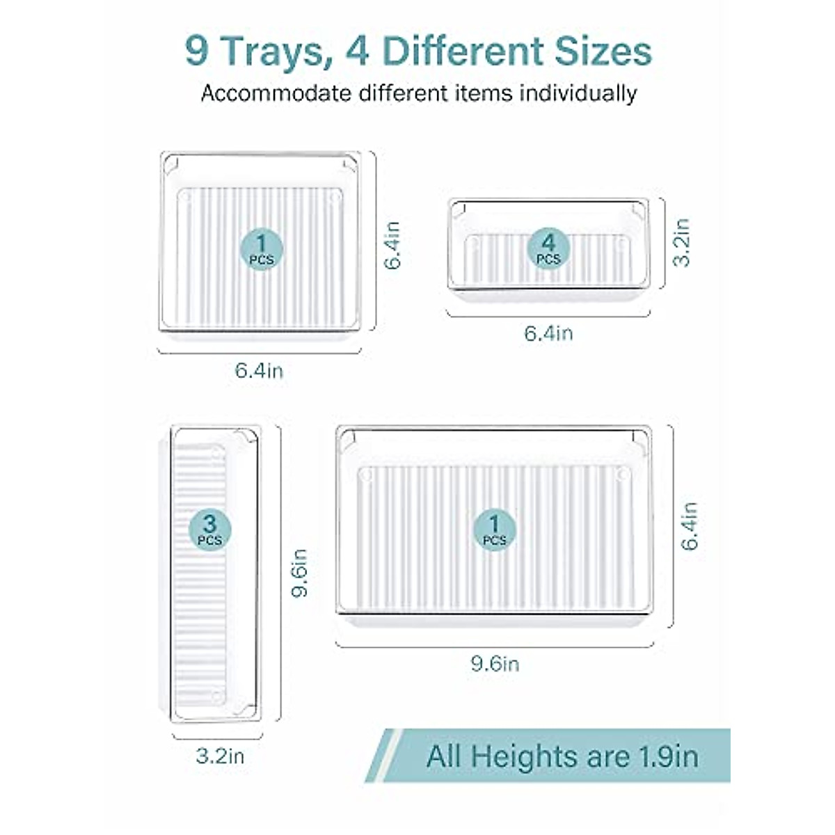 Kootek 9 Pcs Desk Drawer Organizer and 4 Pack Refrigerator Organizer Bins