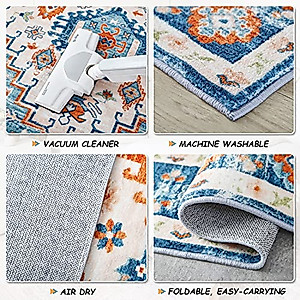 YUFANUHO Bohemian Area Rugs 5x7 Feet Wool Rugs, Low Pile Non-Slip Foldable Boho Medallion Rug with Oriental Stylish Floor Carpet for Living Room Bedrooms, Boho Floral Rug 5x7 Feet