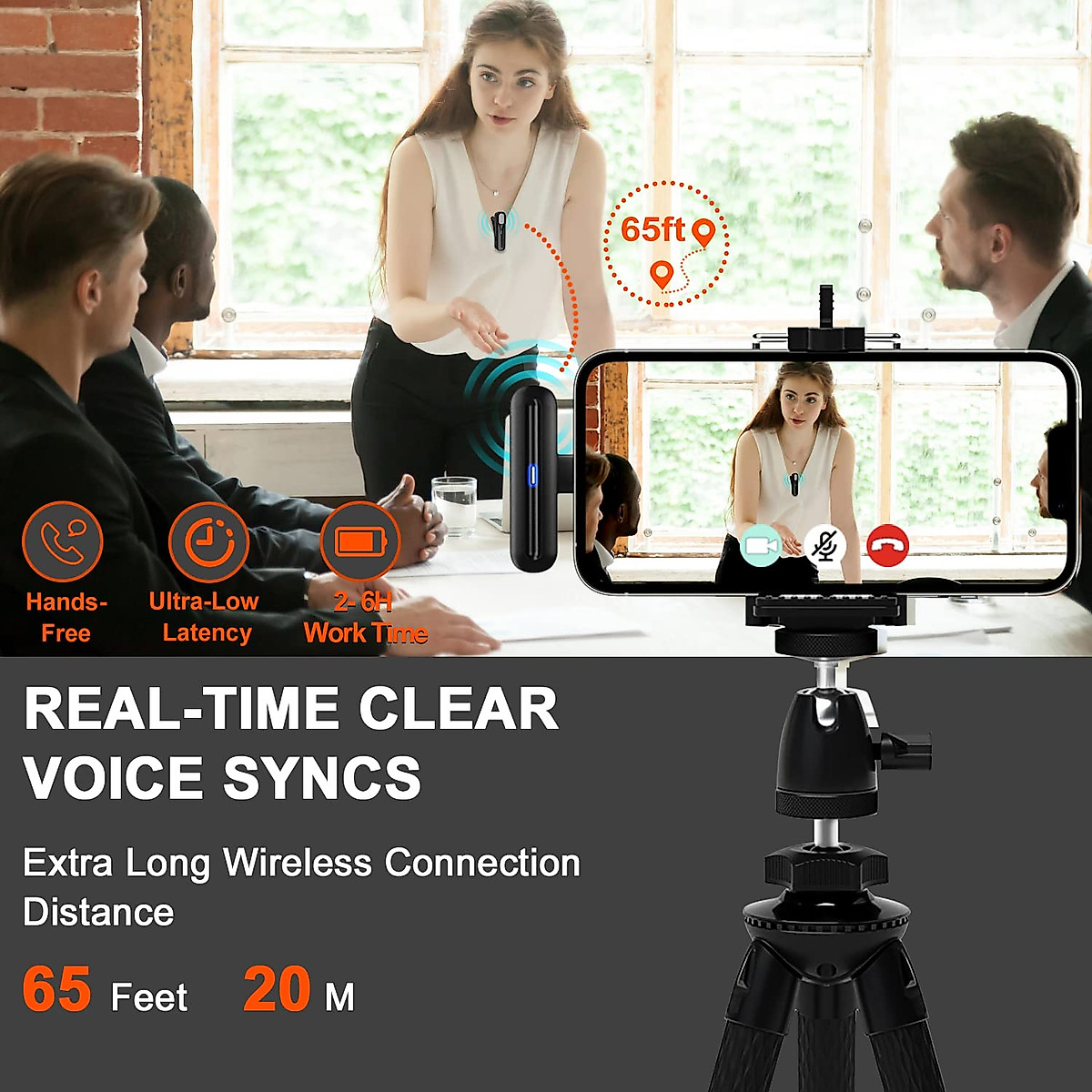 Wireless Lavalier Microphone for Android & PC,Plug&Play for YouTube,TikTok,Video Recording,Vloggers,Facebook Live Stream,Auto-Sync Noise Canceling Wireless Clip on Microphone(No Need App/Bluetooth)
