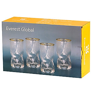 EVEREST GLOBAL Whisky Glasses Set of 4, 14 oz Unique Creative Twist Scotch Glasses, Old Fashioned Whiskey Glasses for Bourbon, Scotch, Tequila, Cognac, Rum