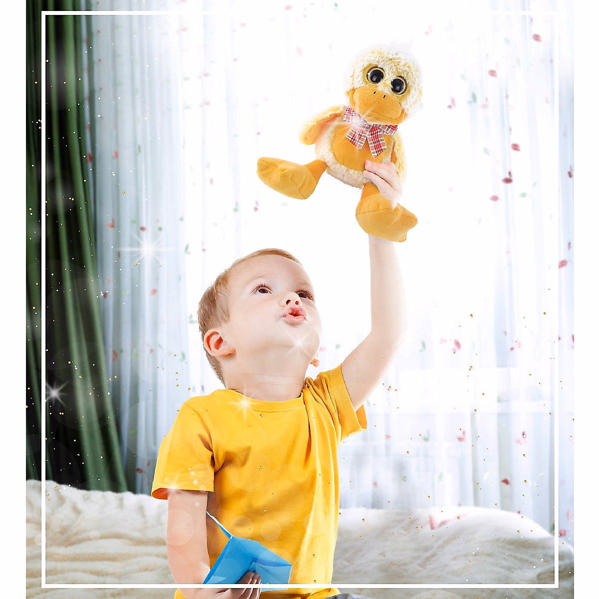 DolliBu Plush Duck Stuffed Animal - Soft Fur Huggable Sitting Yellow Duck, Adorable Playtime Duck Plush Toy, Cute Lake Bird Cuddle Gift, Super Soft Plush Doll Animal Toy for Kids & Adults - 9 Inches