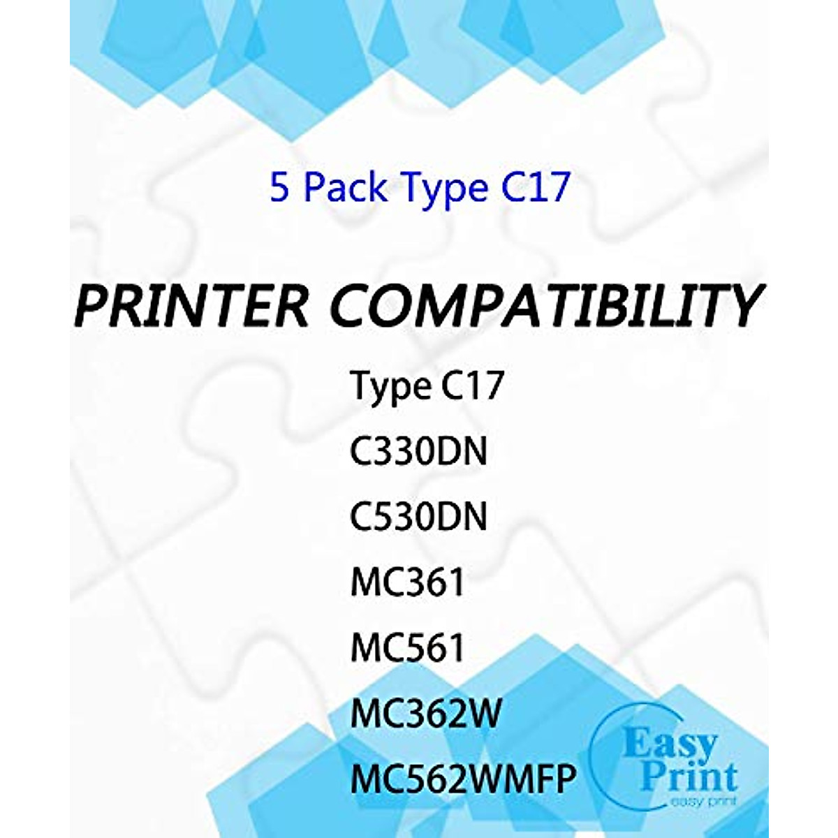 (5-Pack, 2X BK+C+M+Y) Compatible OKI C330 Type C17 Toner Cartridge Used for Okidata 44469801 Black 44469703 Cyan 44469701 Yellow 44469702 Magenta C310dn C330 C530 C531d MC562 Printer, by EasyPrint