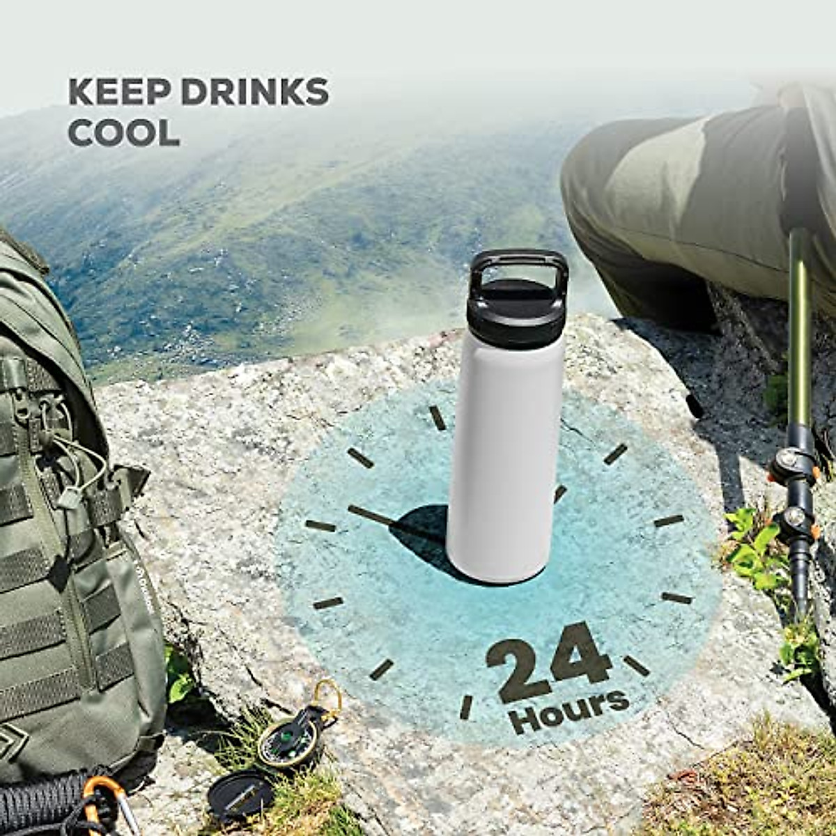 FineDine Triple Walled, Insulated Water Bottles with Straw - 25 Oz Stainless Steel Metal Bottle W/ 3 Leak Proof Lids - For Travel, School, Sports, Gym/Men, Women & Kids - Pure Pearly White