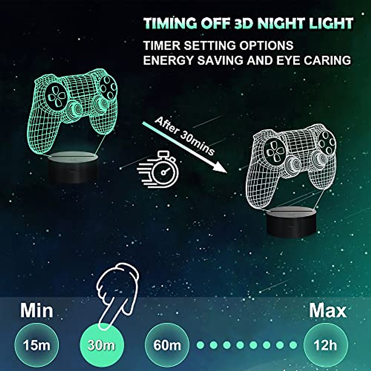 Ammonite 3D Gamepad Illusion Lamp, Game Controller Night Light with Remote Control and Timing Function 16 Color Changing Gaming Room Decor Best Gamer Gift