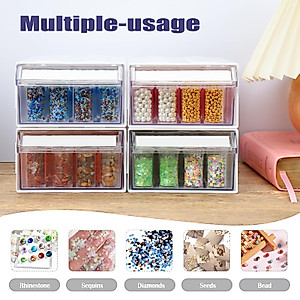 Quefe 128 Slots, 4pcs, Diamond Painting Storage Containers, Portable Bead Organizer, Storage Box Stackable Arts & Crafts Organizers for DIY Diamond Art Craft Jewelry Bead Storage