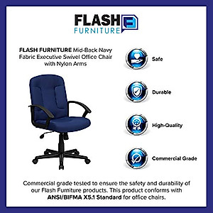 Flash Furniture Garver Mid-Back Navy Fabric Executive Swivel Office Chair with Nylon Arms