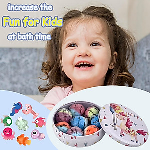 Bath Bombs for Kids with Surprise Inside, 8 PCS Natural & Organic Bubble Bath Fizzies with Sea Animal Toy Inside, Perfect Birthday, Halloween, or Christmas Gift for Boys and Girls!