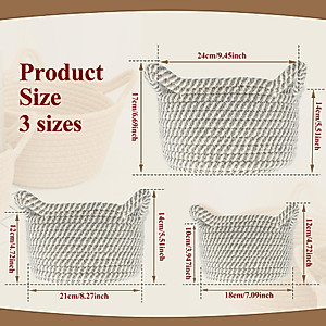 Hevtsde 3PCS Small Woven Basket - Cotton Rope Woven Baskets, Cute Woven Storage Basket, Small Baskets for organizing, Multifunctional Storage Baskets for Cosmetics Snacks Toys (Gray)