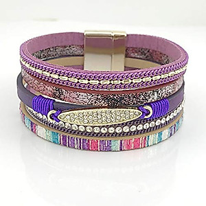 Inspirational Tree of Life Leather Bracelets for Women Boho Jewelry Gifts for Women Wristbands Cuff Bracelet Purple
