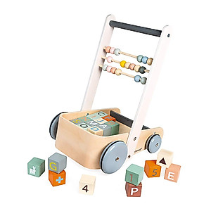Janod Sweet Cocoon ABC Block Cart Push Toy with 20 ABC Blocks - Ages 1+ - J04408