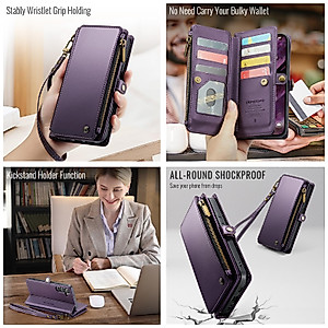 Defencase Compatible with Galaxy A14 5G Case Wallet with RFID Blocking Card Holder for Women Men, PU Leather Magnetic Snap Flip Zipper Strap Wallet Phone Case Fit for Samsung Galaxy A14 5G, Purple