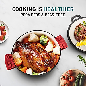 Kitchen Academy 5QT Enameled Cast Iron Dutch Oven Pot with Skillet Lid for Bread, Frying, Baking, Camping, BBQ, 2-in-1 Non Stick Enamel Coated Cookware, Oven Safe up to 500° F (Black)