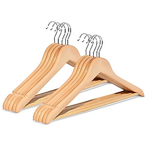 Premium 10-Piece Set of Wooden Hangers - Durable & Elegant Closet Organizers for Home and Wardrobe Enhancement (Natural)